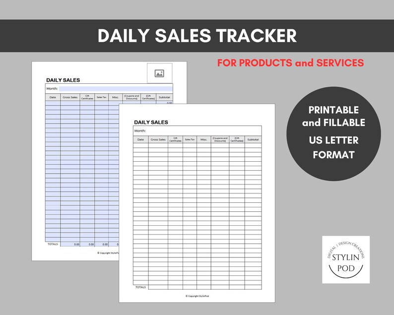 Sales Tracker to Feed Profit and Loss Statement. Includes Printable ...