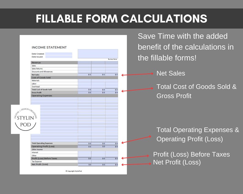 Income Statement / Profit and Loss Statement. Includes Printable ...