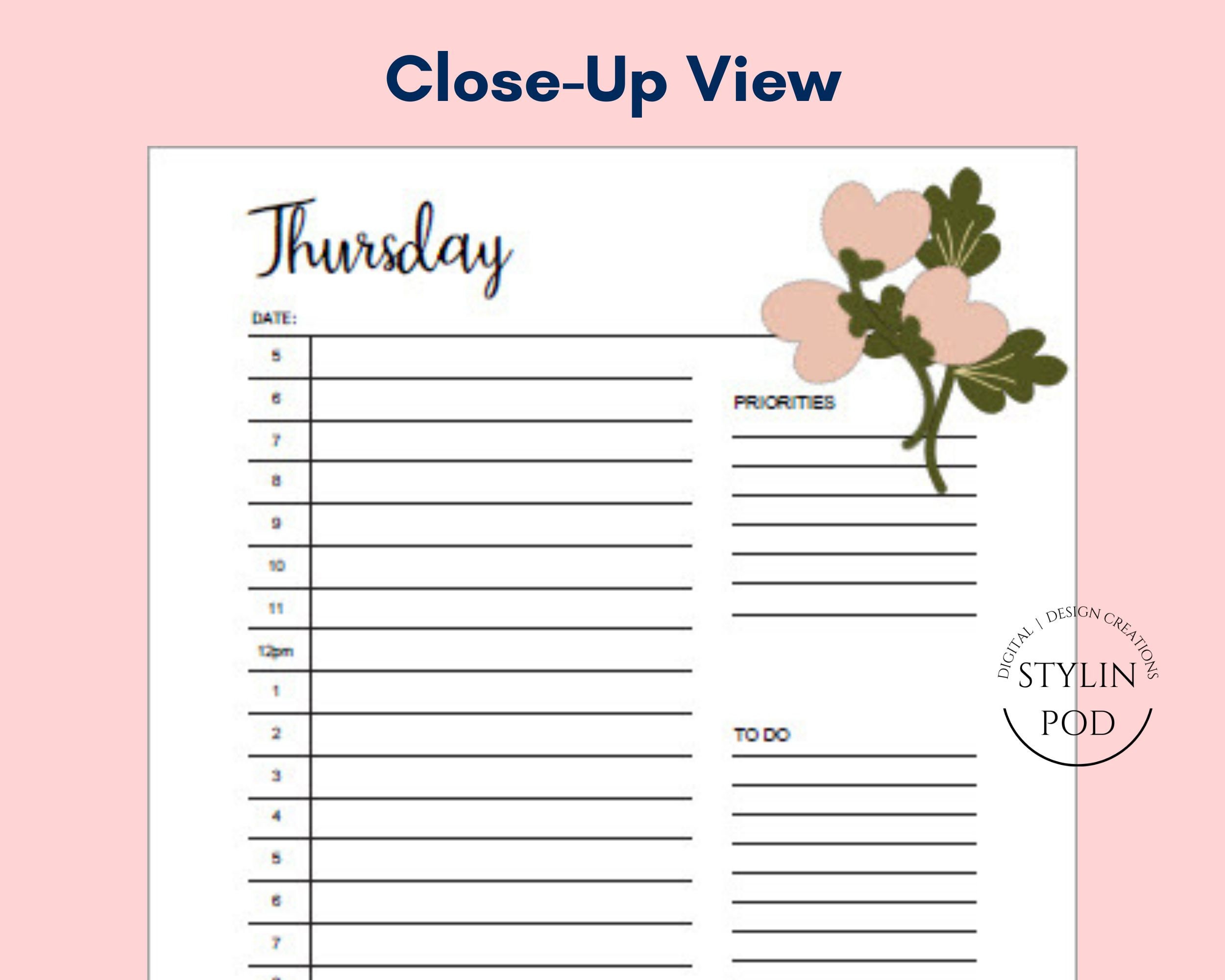 Floral Daily Planner Printable, Fillable PDF to Use as Hourly Planner ...