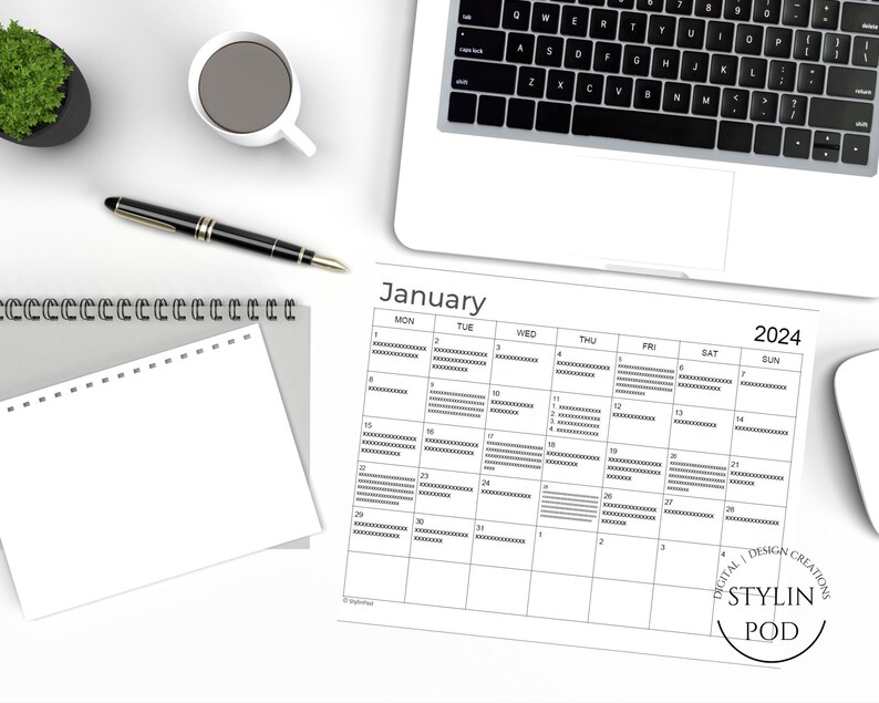 Blank Yearly Calendar Printable Fill Manually or as a Fillable Digital ...