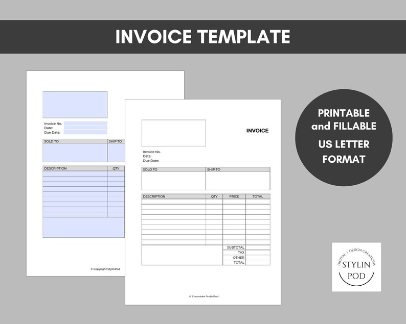 Invoice Template for Small Business. Includes Printable Invoice and ...
