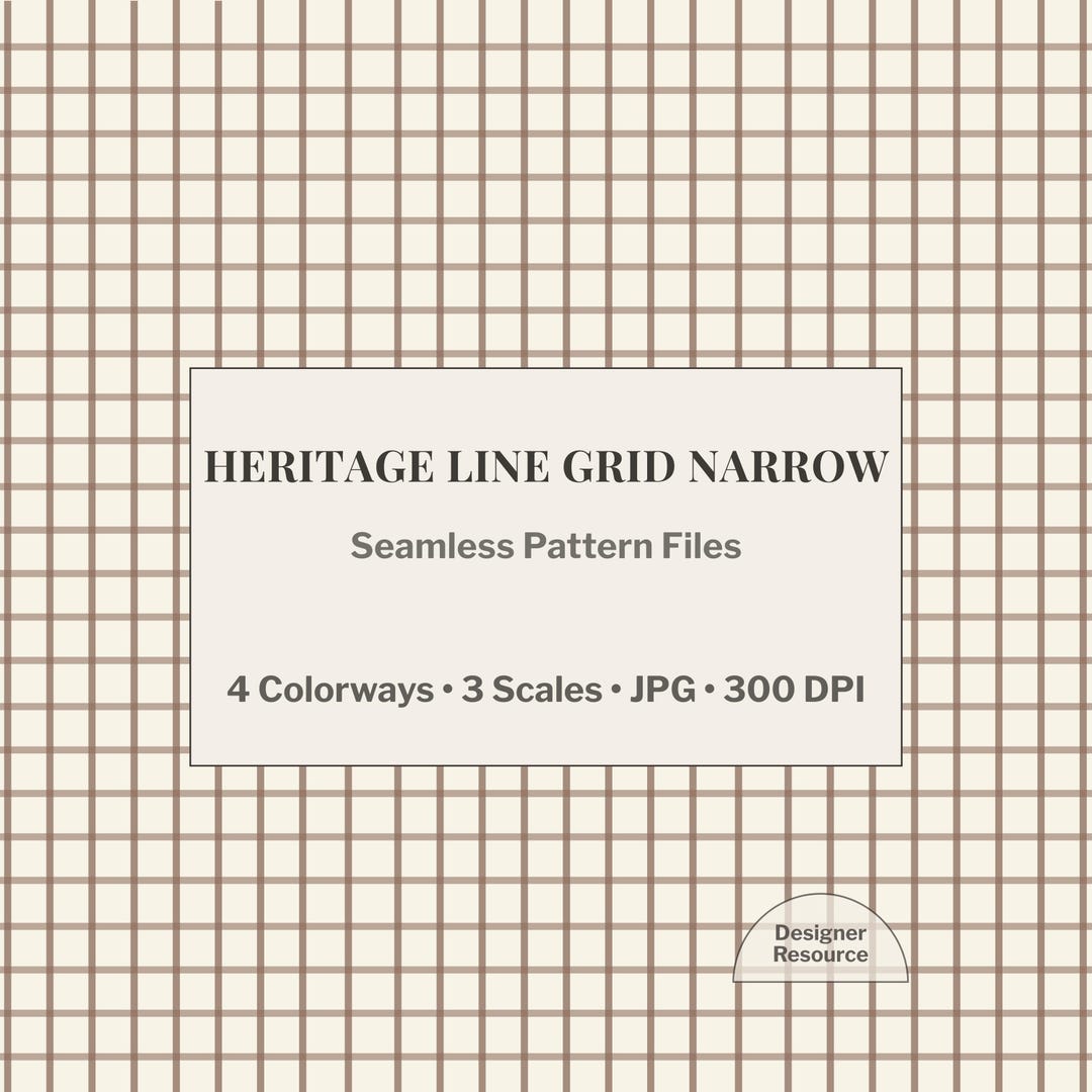 Narrow Grid Digital Pattern Pack, Seamless Neutral Heritage Line Grid ...
