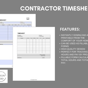 Contractor Timesheet – A Timesheet Template & Project Tracker for Freelance/side Hustle Workers ...