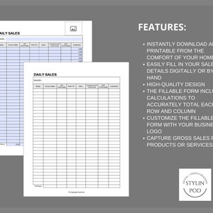 Sales Tracker to Feed Profit and Loss Statement. Includes Printable ...