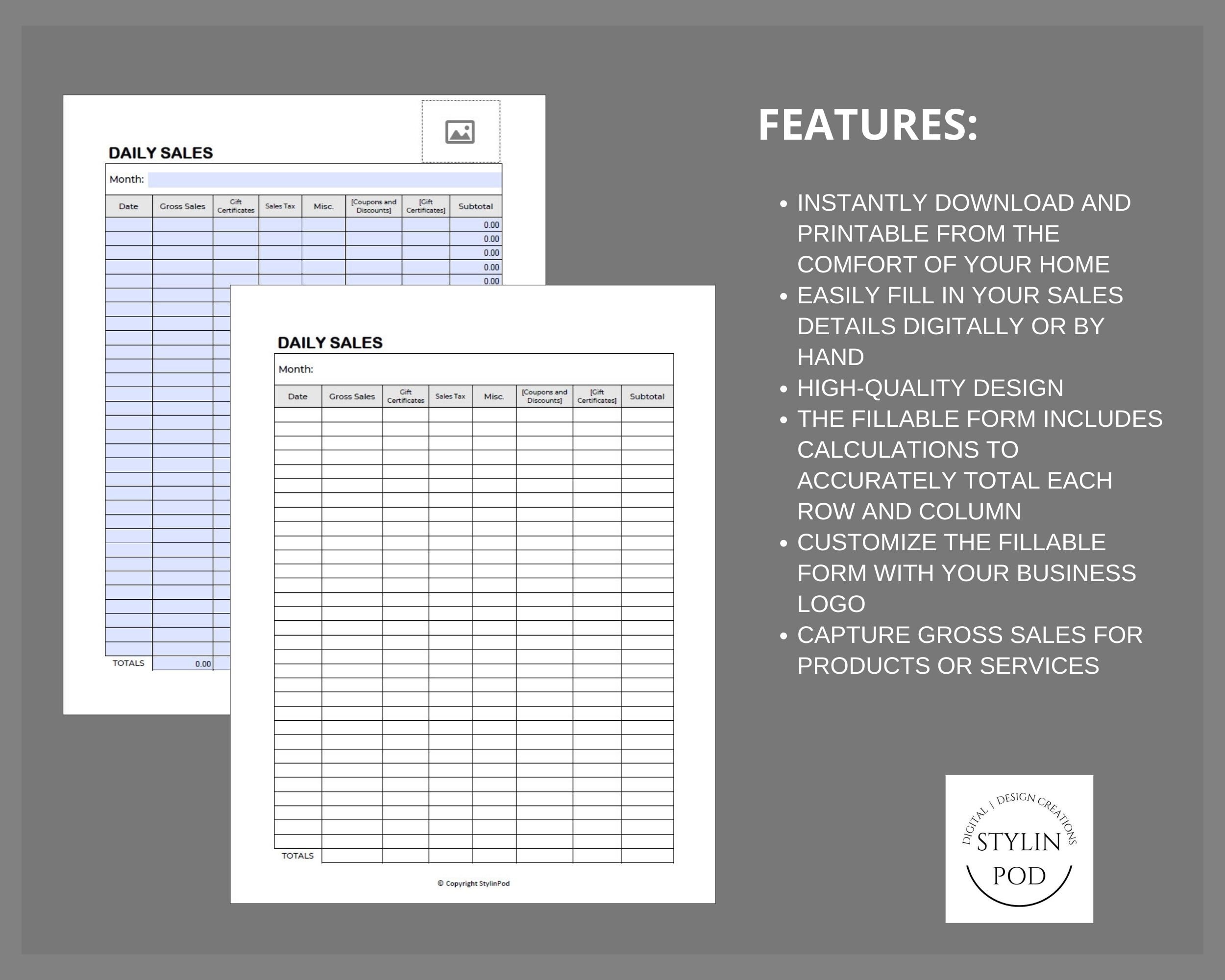 Sales Tracker to Feed Profit and Loss Statement. Includes Printable ...