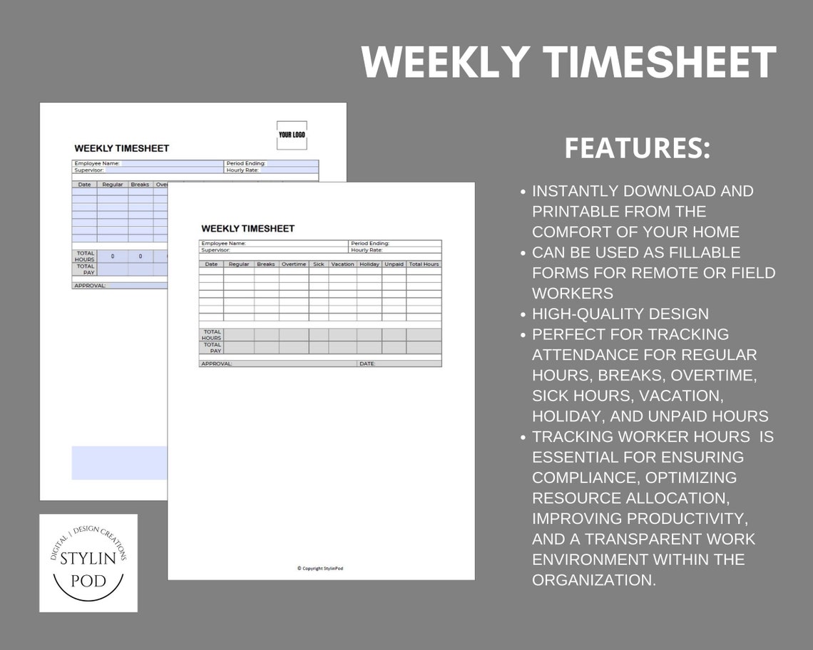 Weekly Timesheet Template – an Employee Timesheet to Track Employee ...