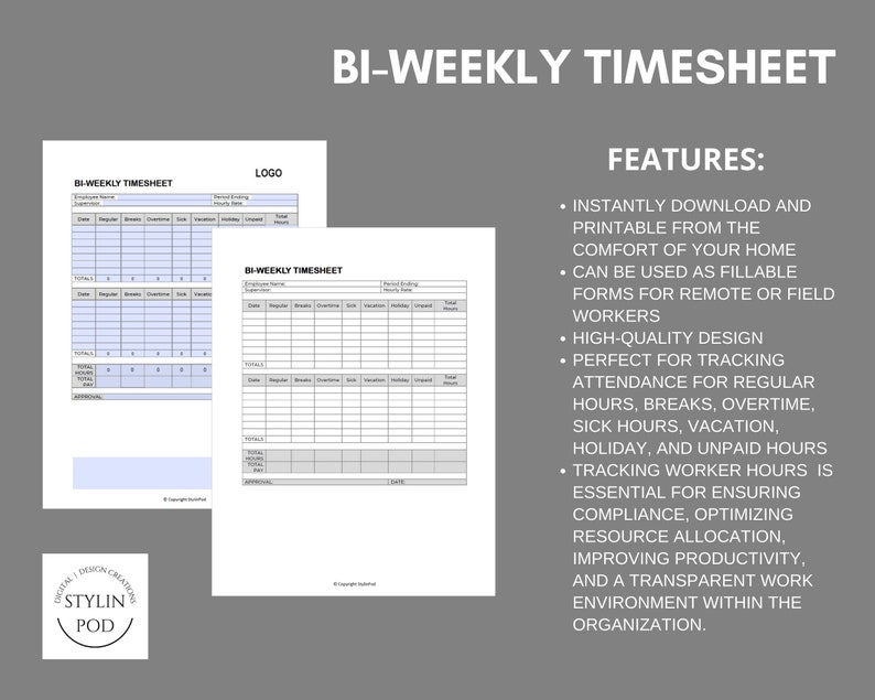 Bi-weekly Timesheet Template – an Employee Timesheet to Track Employee ...