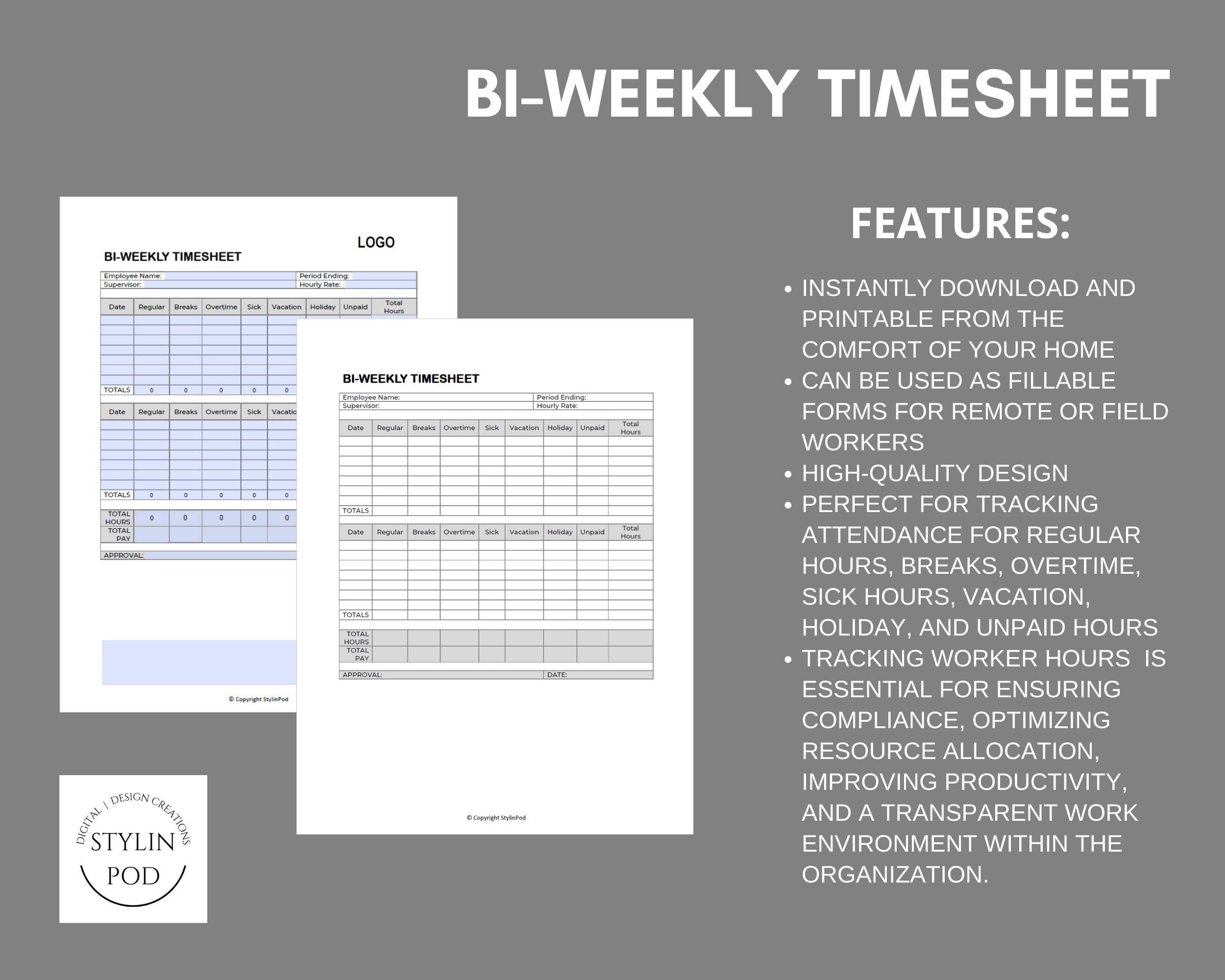 Bi-weekly Timesheet Template – an Employee Timesheet to Track Employee ...