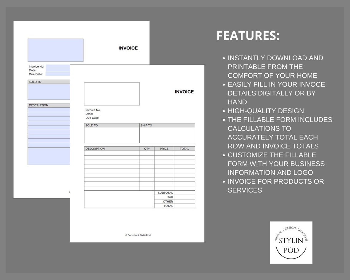 Invoice Template for Small Business. Includes Printable Invoice and ...