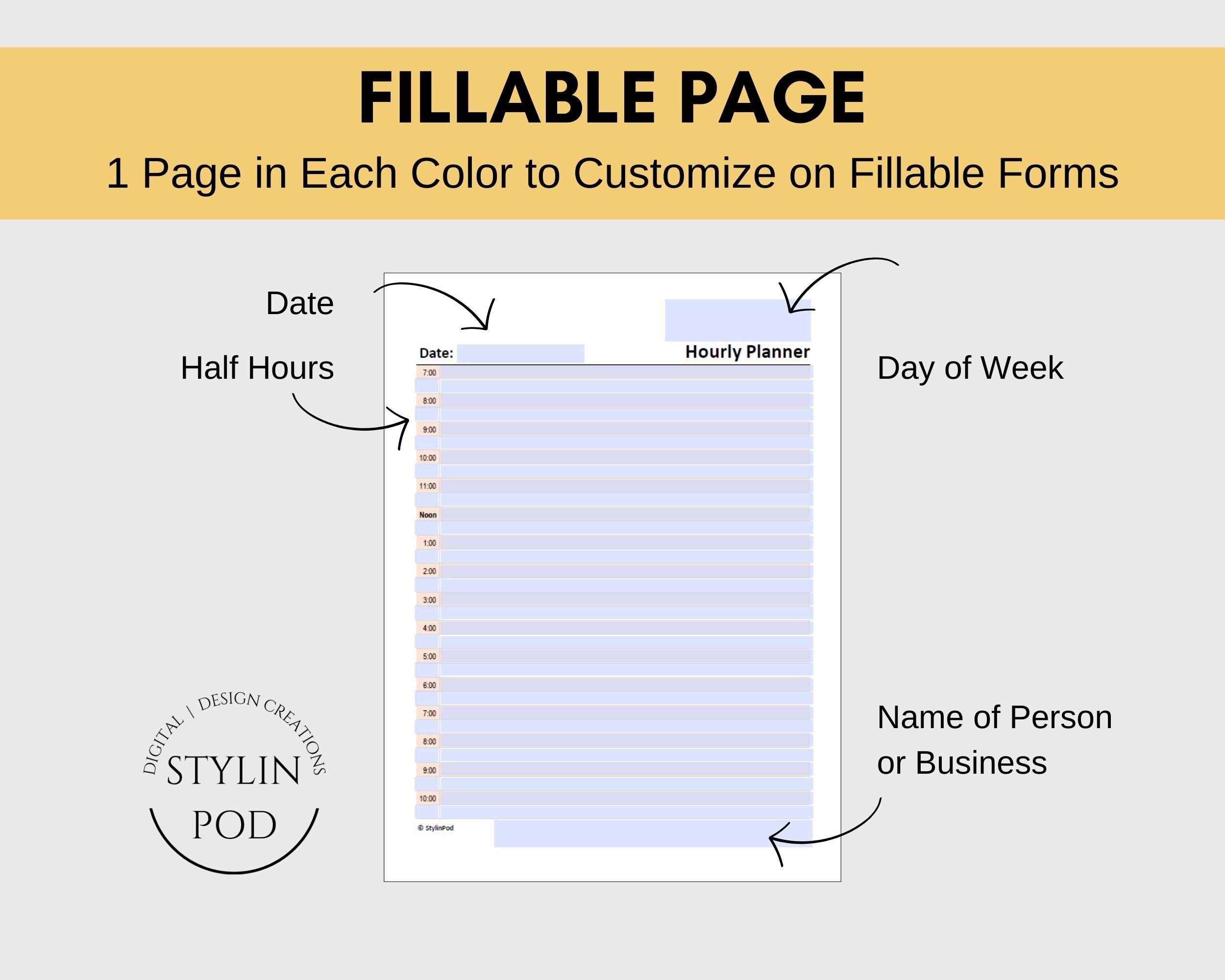Hourly Planner Printable and Fillable Form in a Simple - Etsy