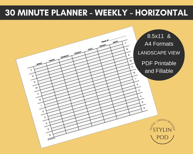 Undated Weekly Planner - 30 Minute Planner, Time Block Printable ...