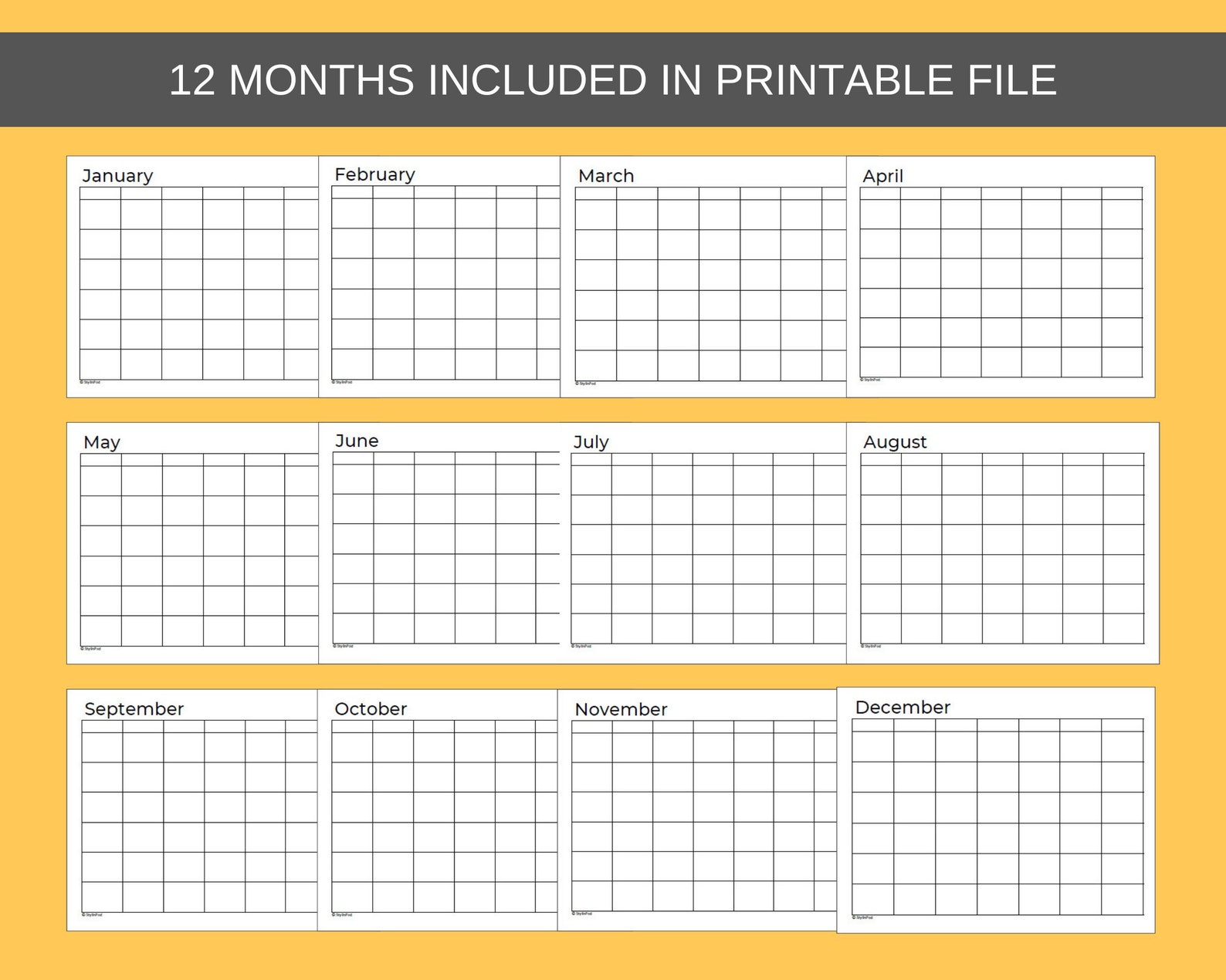 Blank Yearly Calendar Printable – Fill Manually or as a Fillable ...