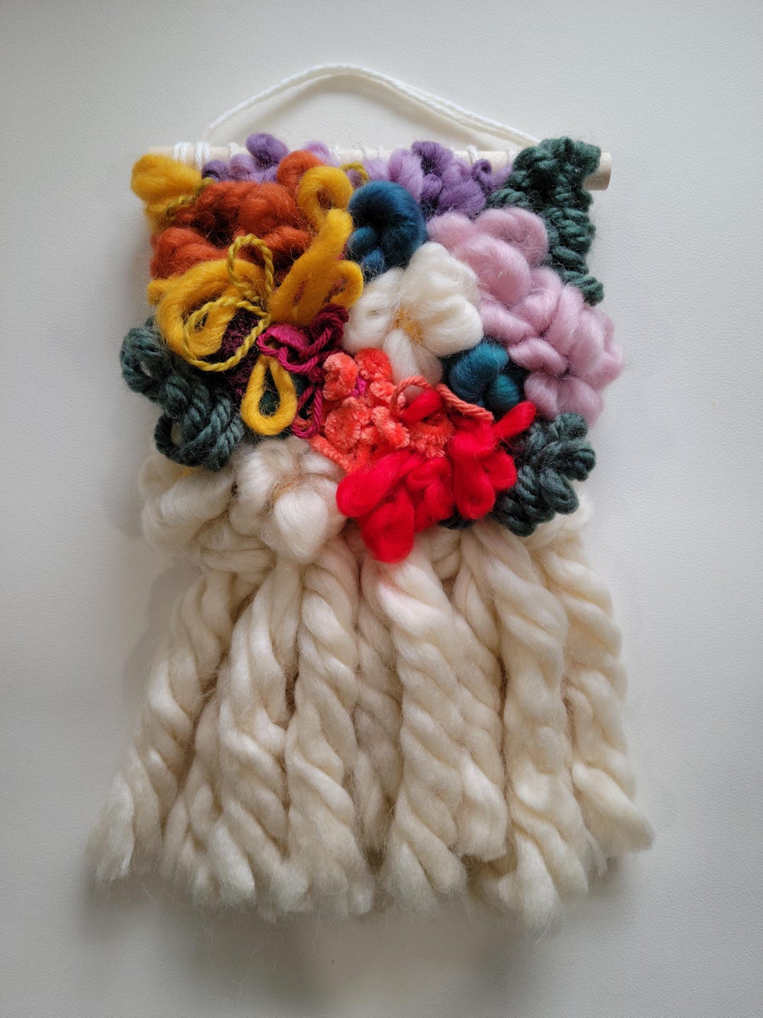 Wildflower Wall Art- Botanical Yarn Weaving | Textured Floral Tapestry ...