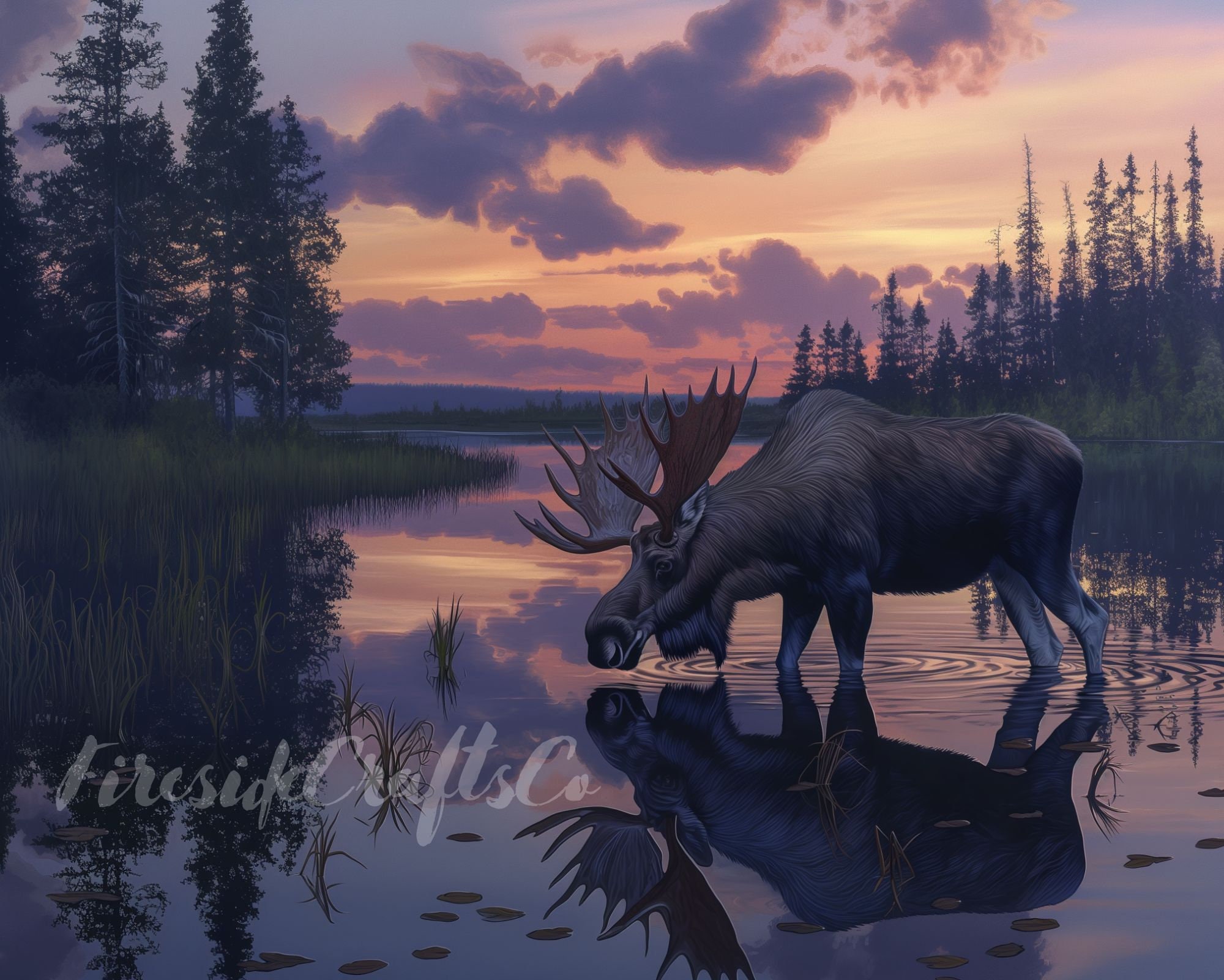Majestic Moose Print, Lake Print, Rustic Landscape, PRINTABLE Digital ...