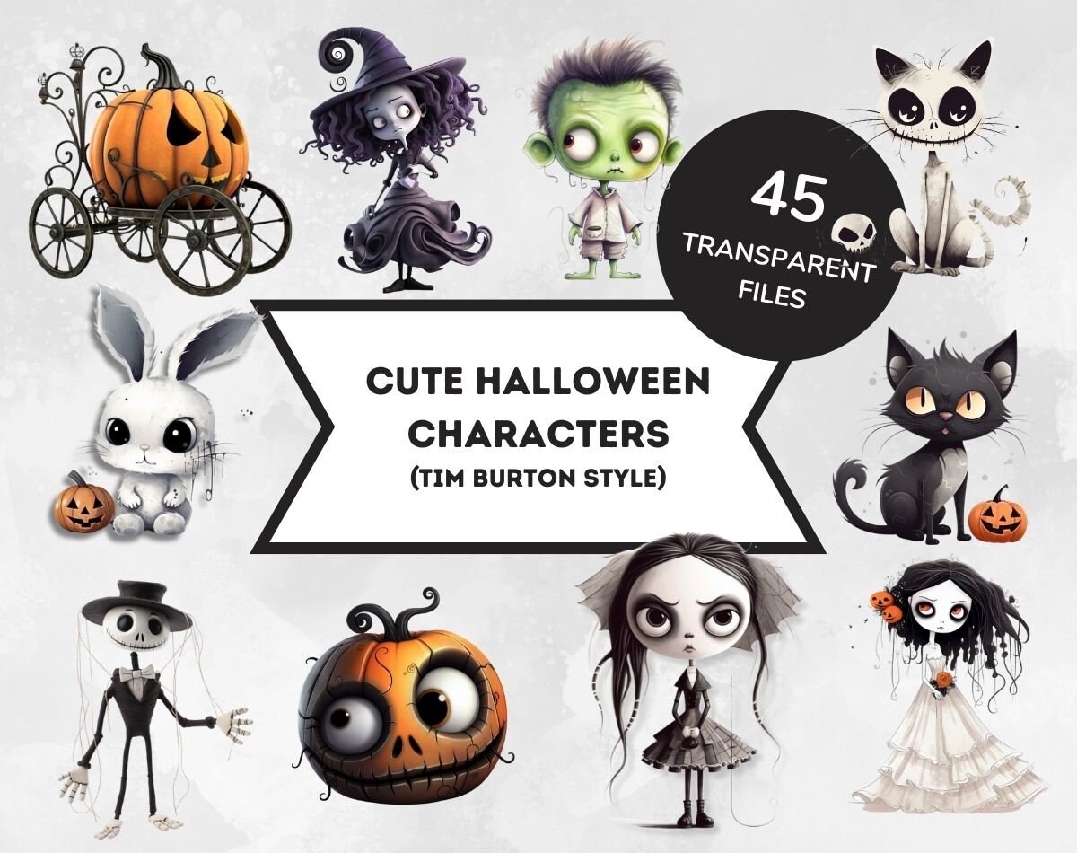 45 Cute Tim Burton Characters Clipart: Halloween Art for Crafts and ...