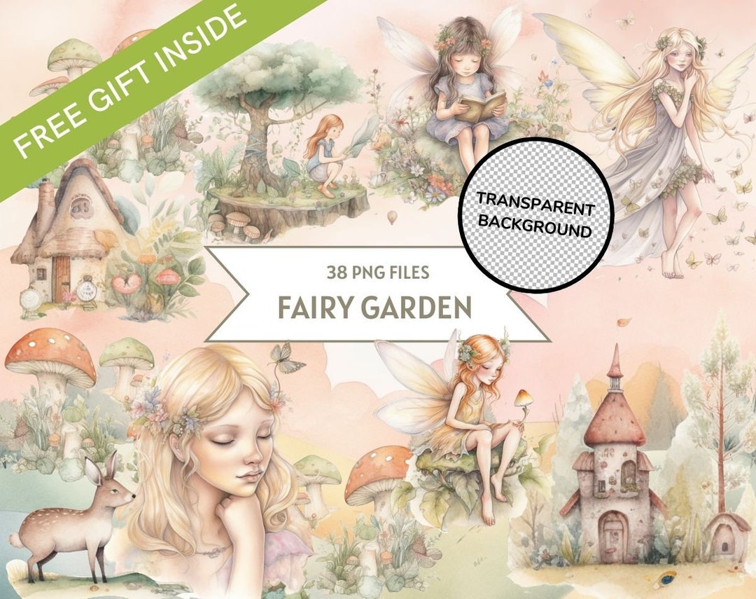 38 Fairy Garden Watercolor Clipart, Enchanted Forest, Fairy Tale ...