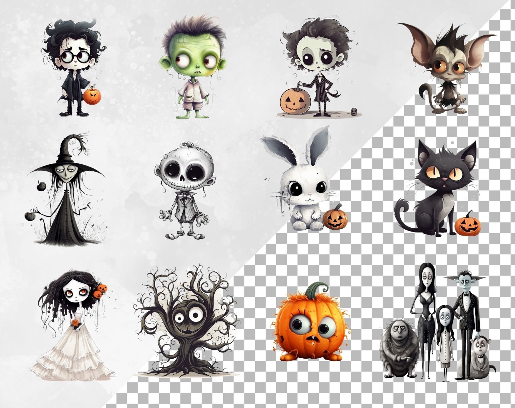 45 Cute Tim Burton Characters Clipart: Halloween Art for Crafts and ...