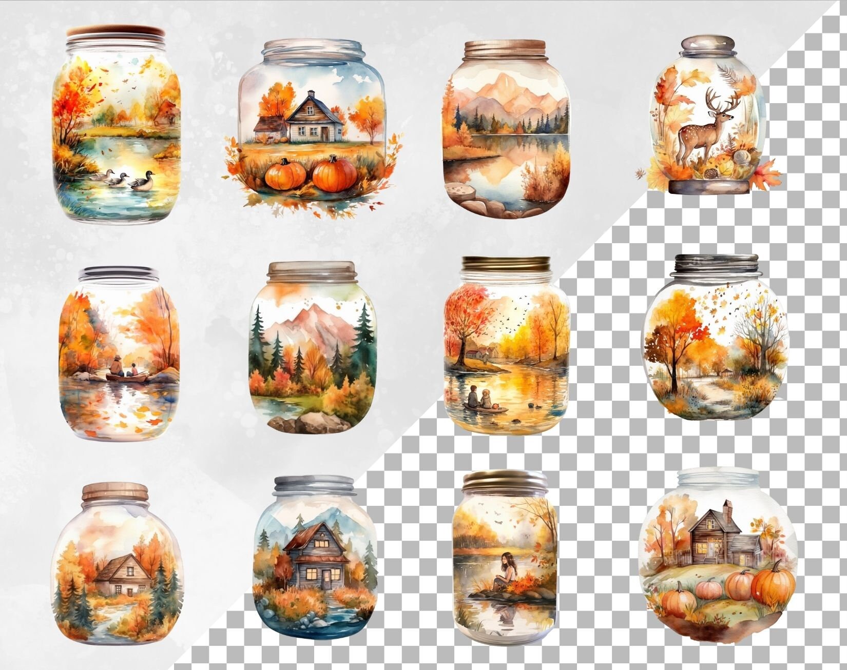 68 Autumn in a Jar Clipart, Watercolor Clipart, Fall Season, Scrapbook ...