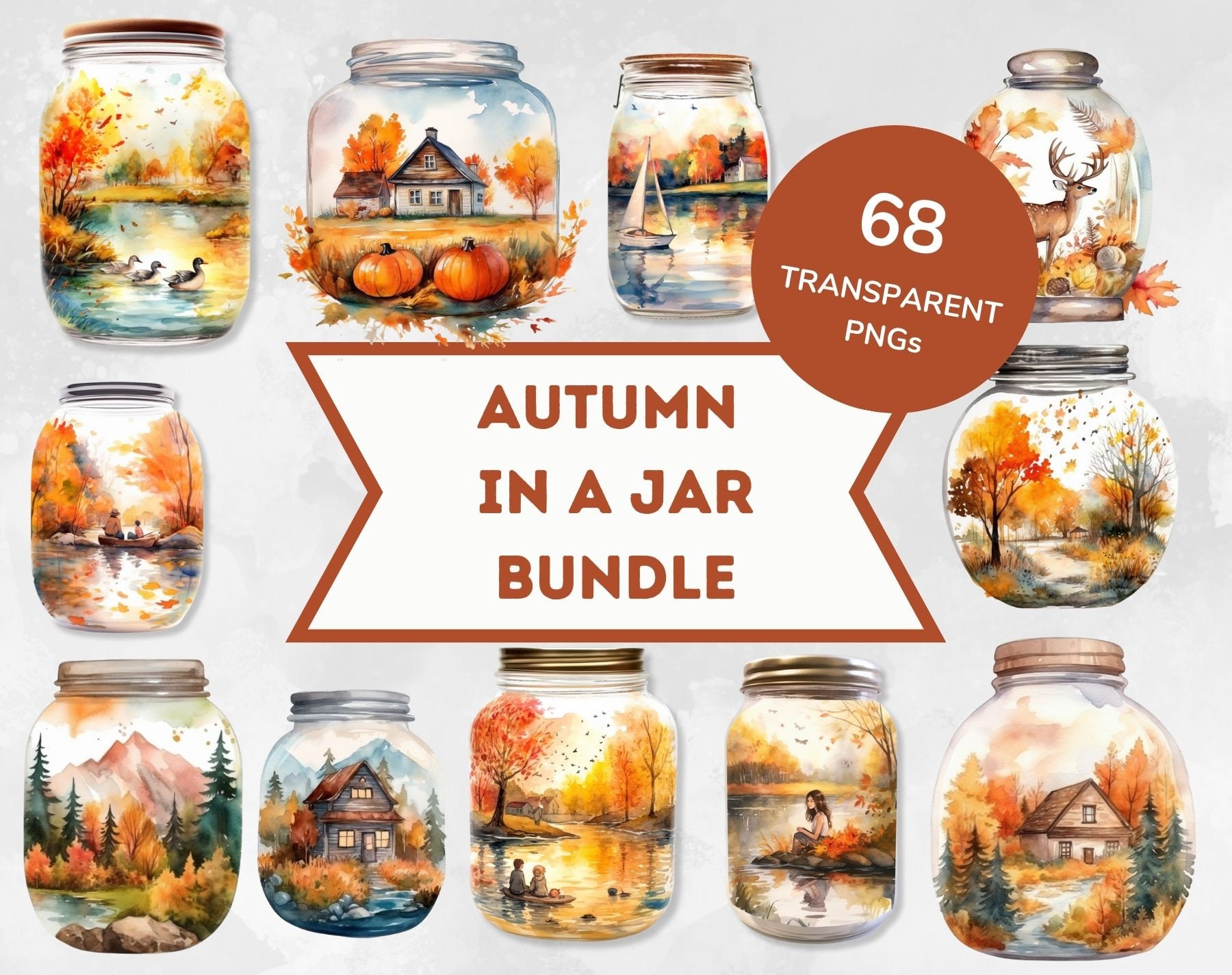 68 Autumn in a Jar Clipart, Watercolor Clipart, Fall Season, Scrapbook ...
