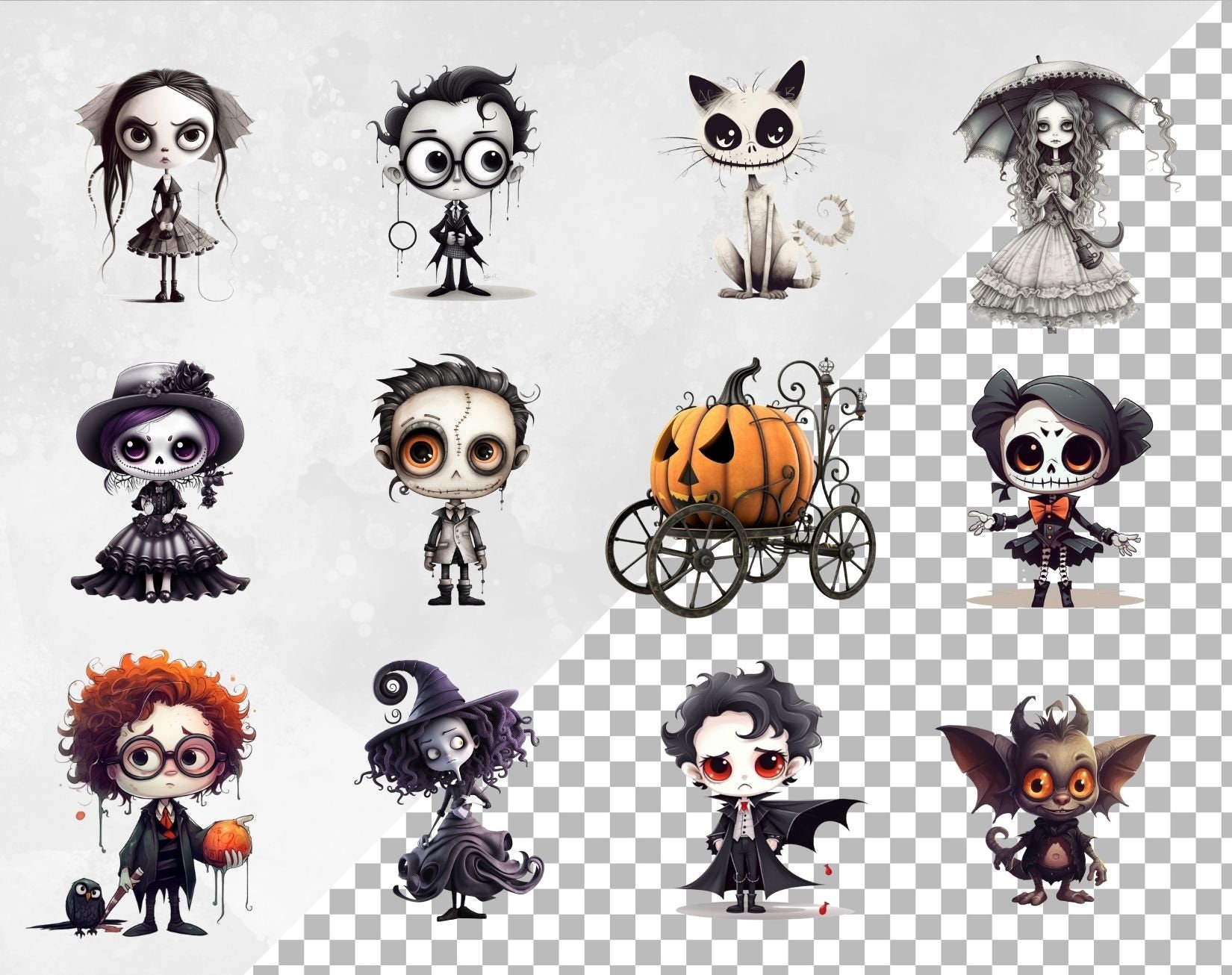 45 Cute Tim Burton Characters Clipart: Halloween Art for Crafts and ...
