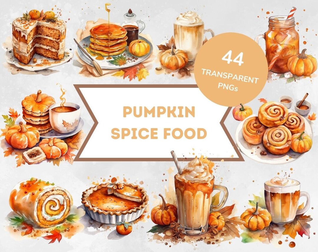 Pumpkin Spice Watercolor Clipart Bundle - 44 PNG Cozy Fall Images ...