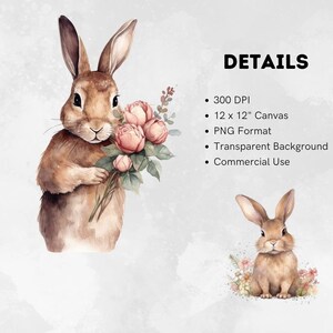 Bunnies & Flowers Watercolor Clipart Bundle - Graphics, Invitations ...