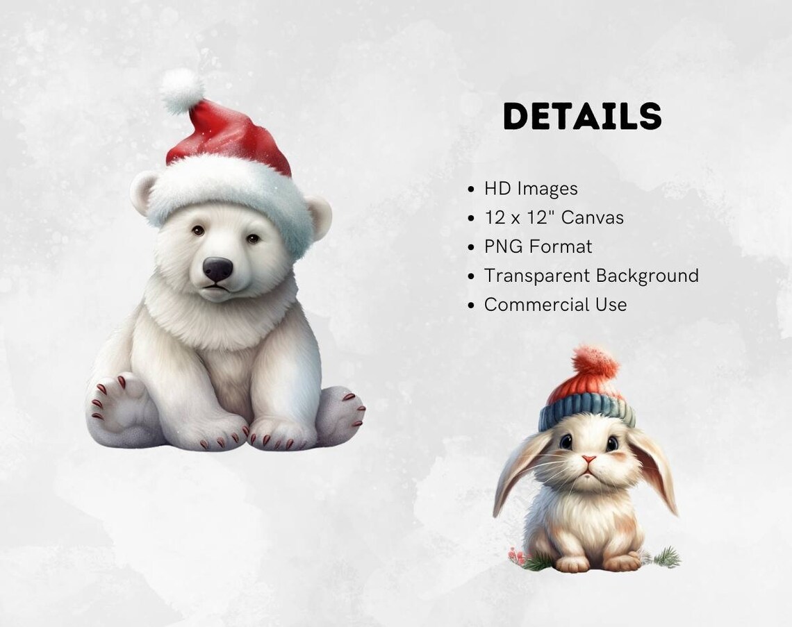 Cute Christmas Animals Clipart Bundle 56 PNG Images 32 PNG - Etsy