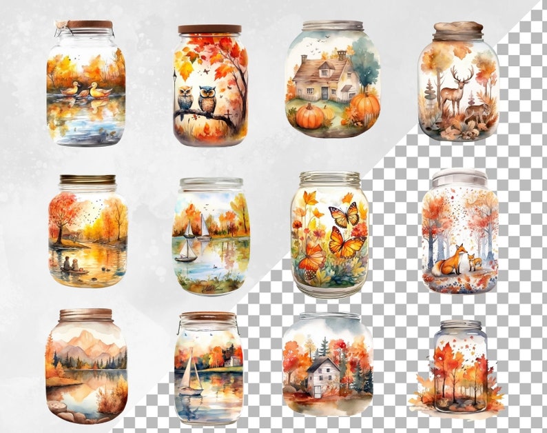 68 Autumn in a Jar Clipart, Watercolor Clipart, Fall Season, Scrapbook ...