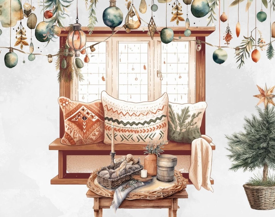 Boho Christmas Clipart Bundle, Graphics, Instant Digital Download ...