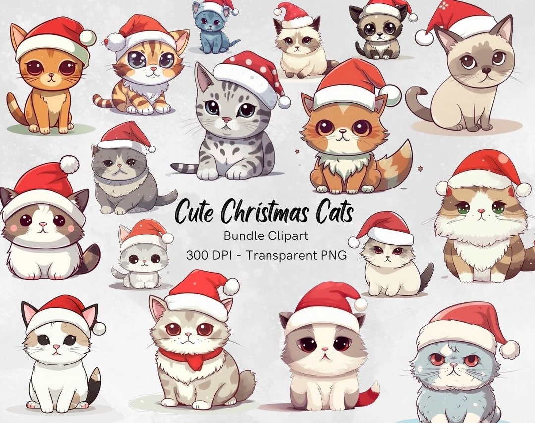 Cute Christmas Cats Clipart Bundle - Graphics, Invitations, Sublimation ...