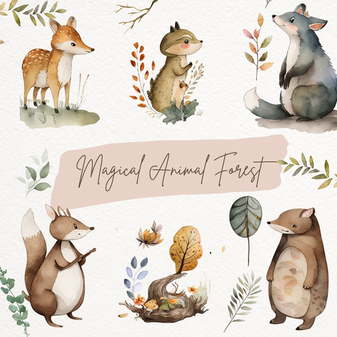 Woodland Animals Watercolor Clipart Set Forest - Etsy