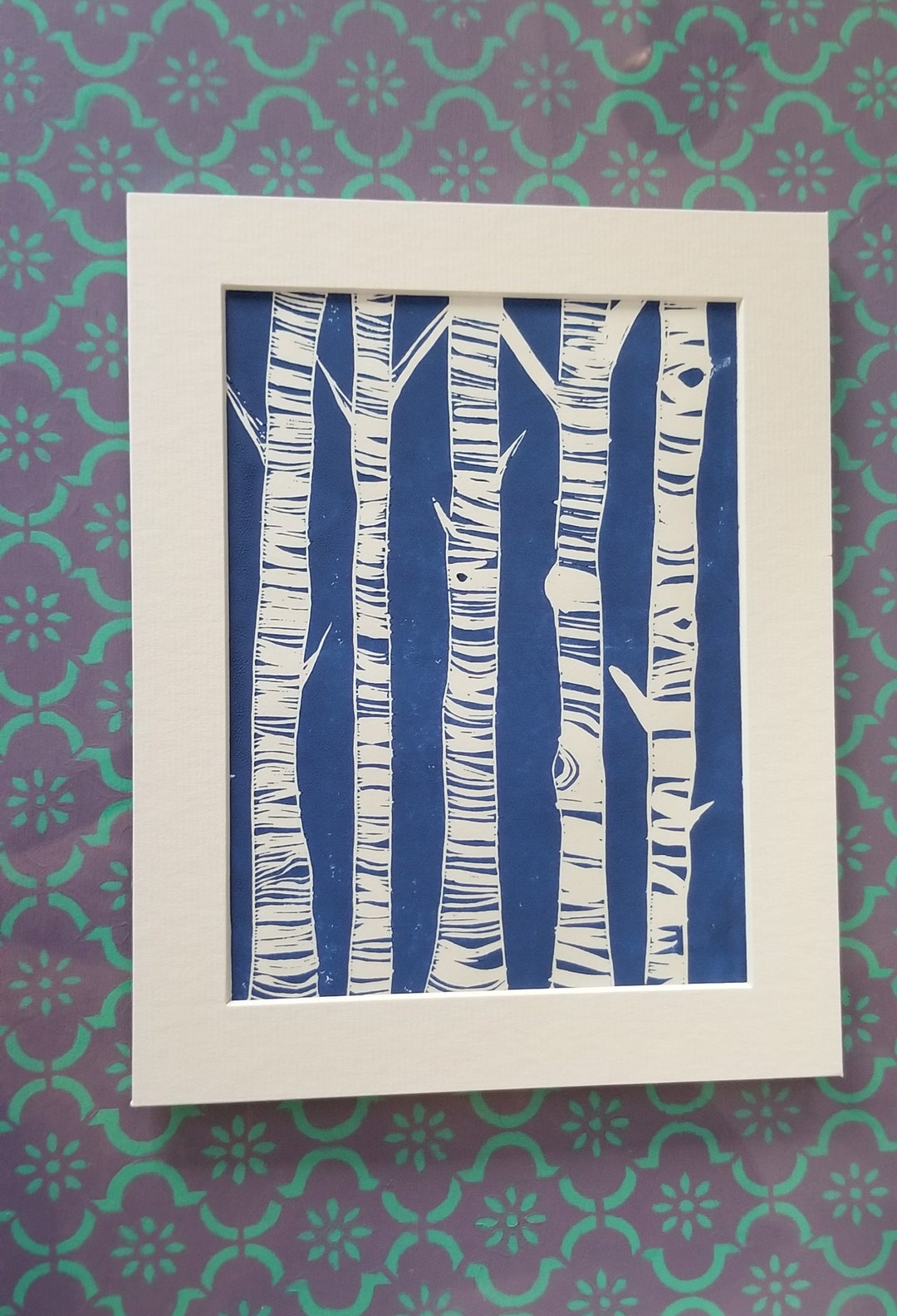 Original Lino Print Midnight Silver Birch - Etsy