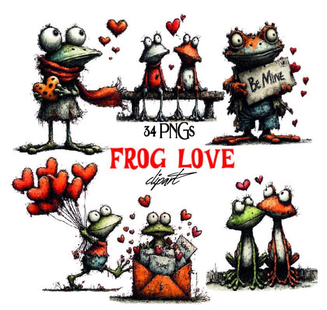 Valentine Frog Watercolor Clipart – 34 Whimsical Pngs (digital Download ...