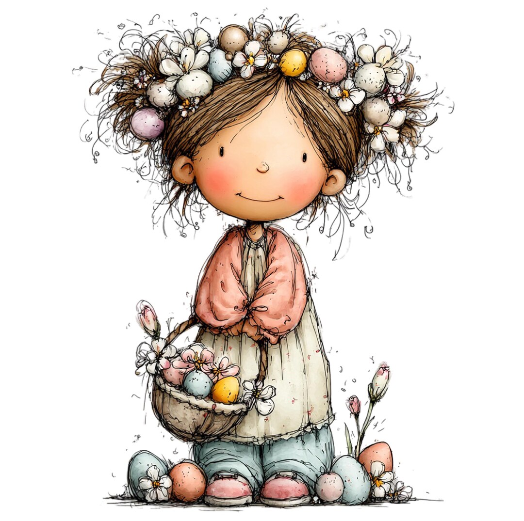 38 Watercolor Easter Girl Clipart – Spring PNG Illustrations (digital ...