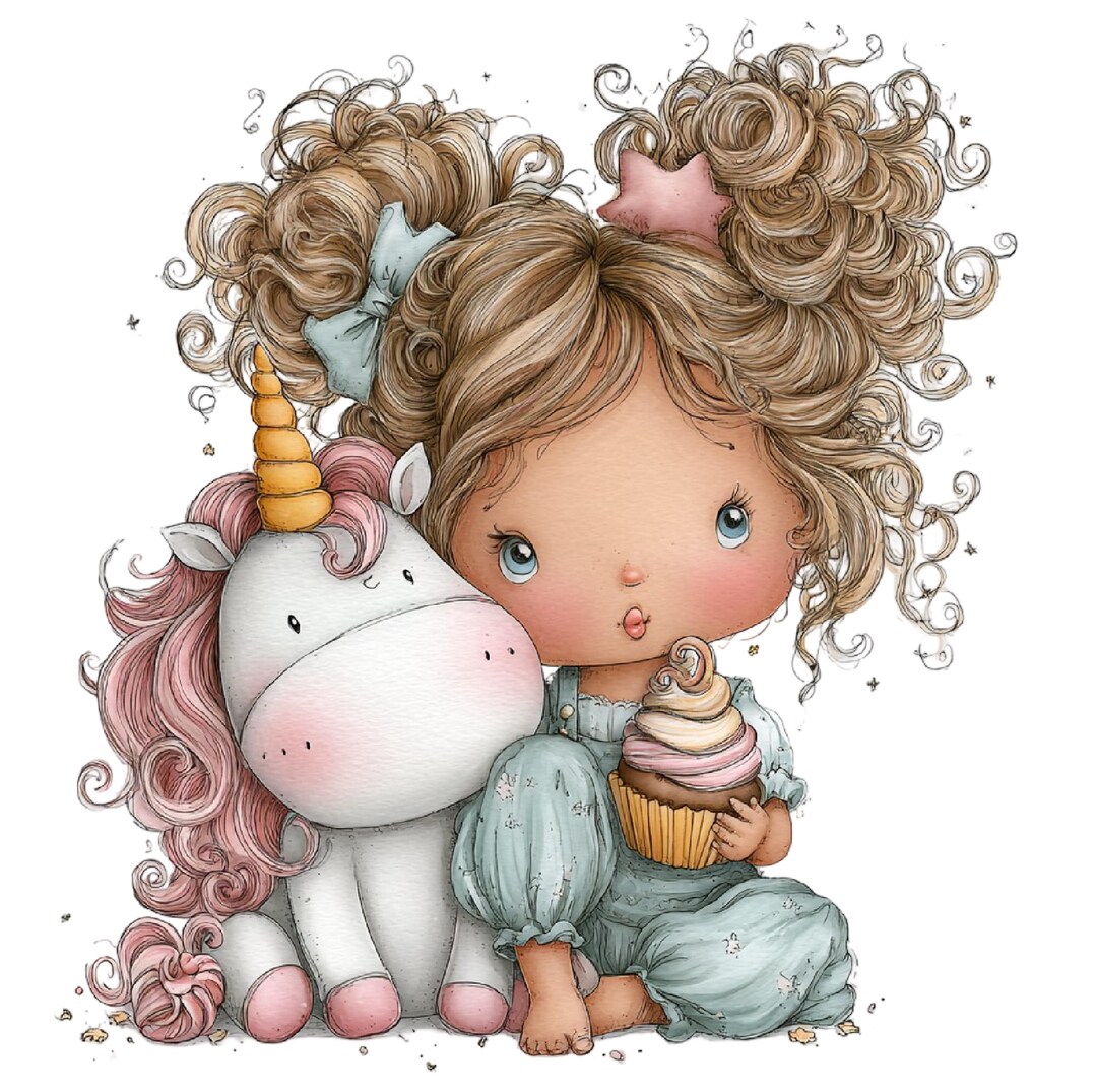 26 Watercolor Unicorn Girl Clipart - Valentine PNG Graphics (digital ...