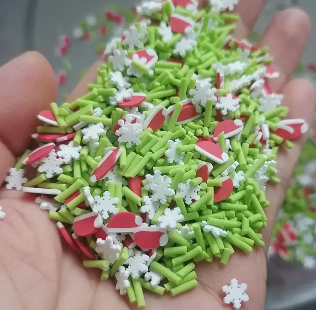 Green Sprinkles White Snow Flakes and Red Santa Clause Hat A Classic ...