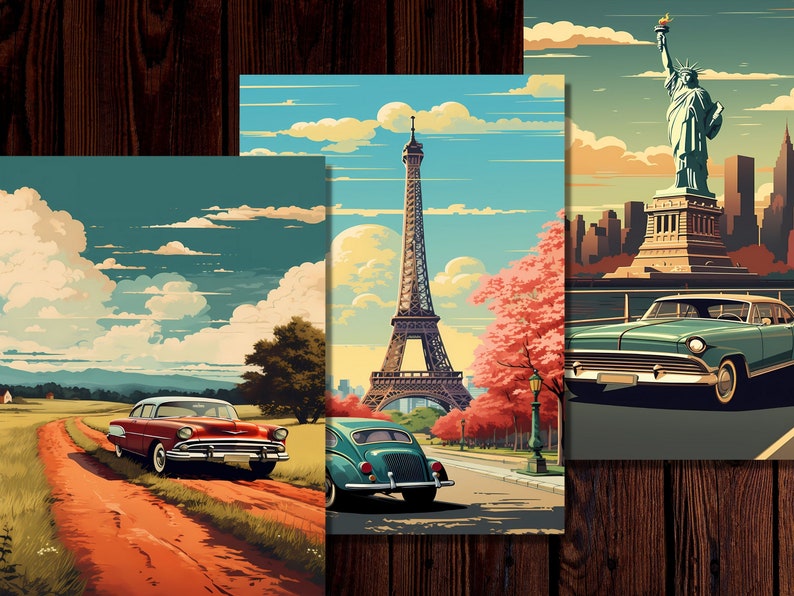 Vintage Cars Posters, Retro Car Postcards, Travel Wall Decoration ...