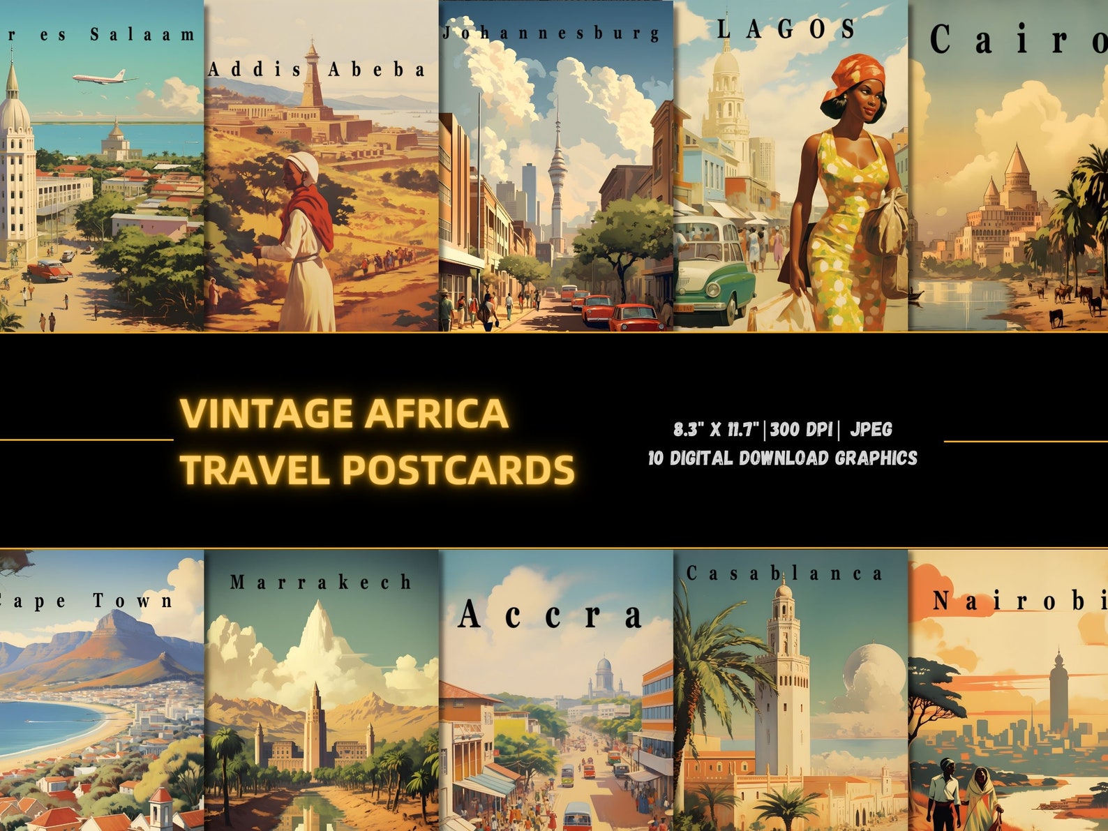 Vintage Africa Postcards, Retro Travel Posters, Home Decorations ...