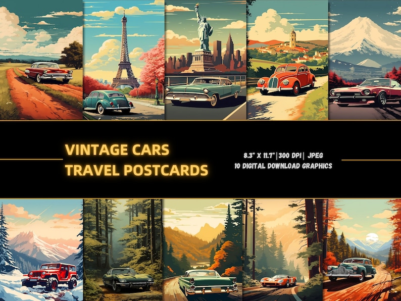 Vintage Cars Posters, Retro Car Postcards, Travel Wall Decoration ...