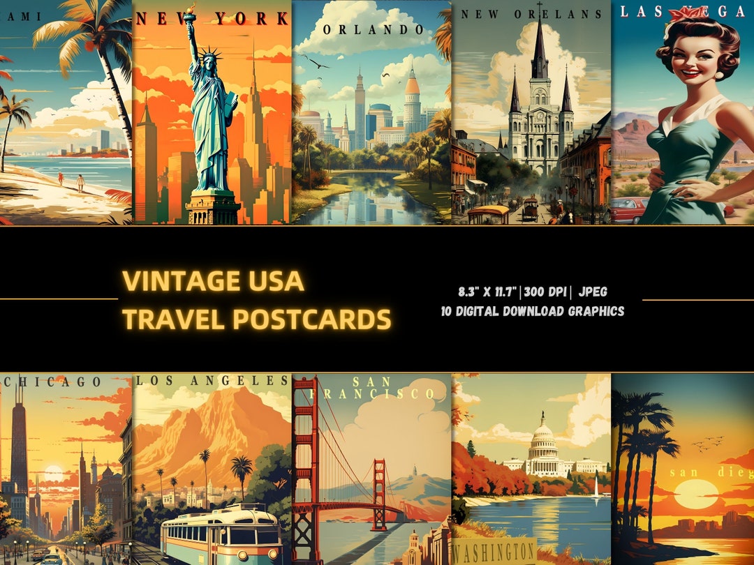 Vintage USA Travel Postcards, United States Posters, Retro Home ...