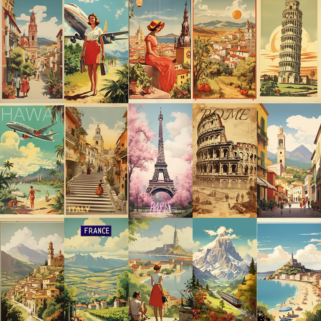 Kit de postales de viaje vintage carteles retro descarga - Etsy España