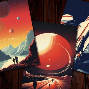Vintage Space Posters Set, Retro Postcards Kit, Digital Download, Wall ...