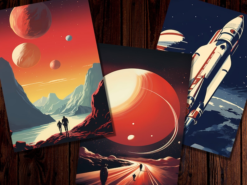 Vintage Space Posters Set, Retro Postcards Kit, Digital Download, Wall ...