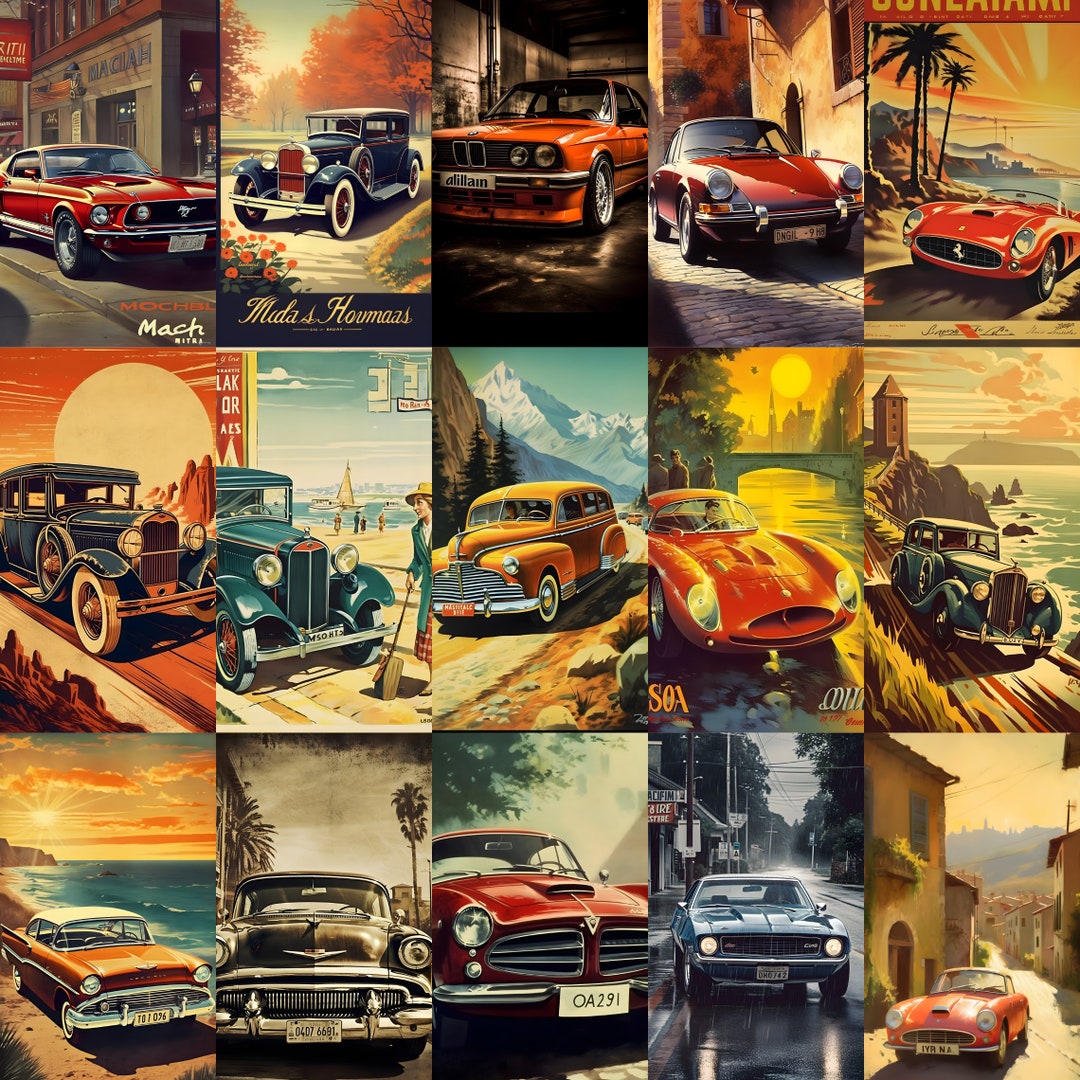 Vintage Car Poster Collage Kit Car Wall Decoration Retro Cars - Etsy