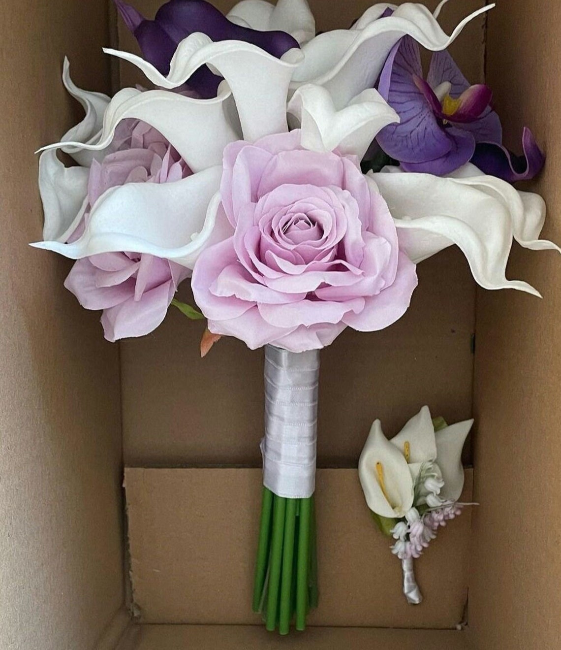 Chic Calla Lily White Bridal Bouquet With Boutonniere, Calla Lily ...