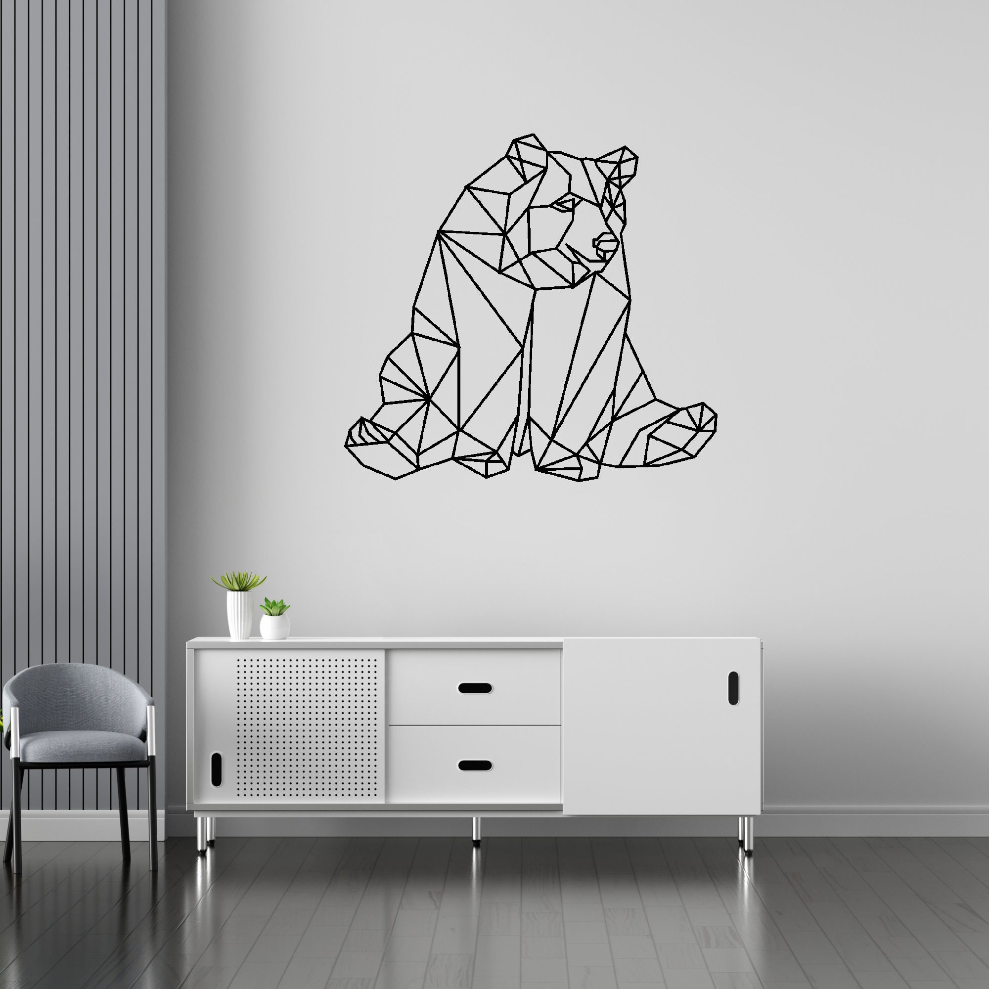 Metal Wall Art, Metal Bear Decor, Geometric Bear Wall Art, Home Office ...