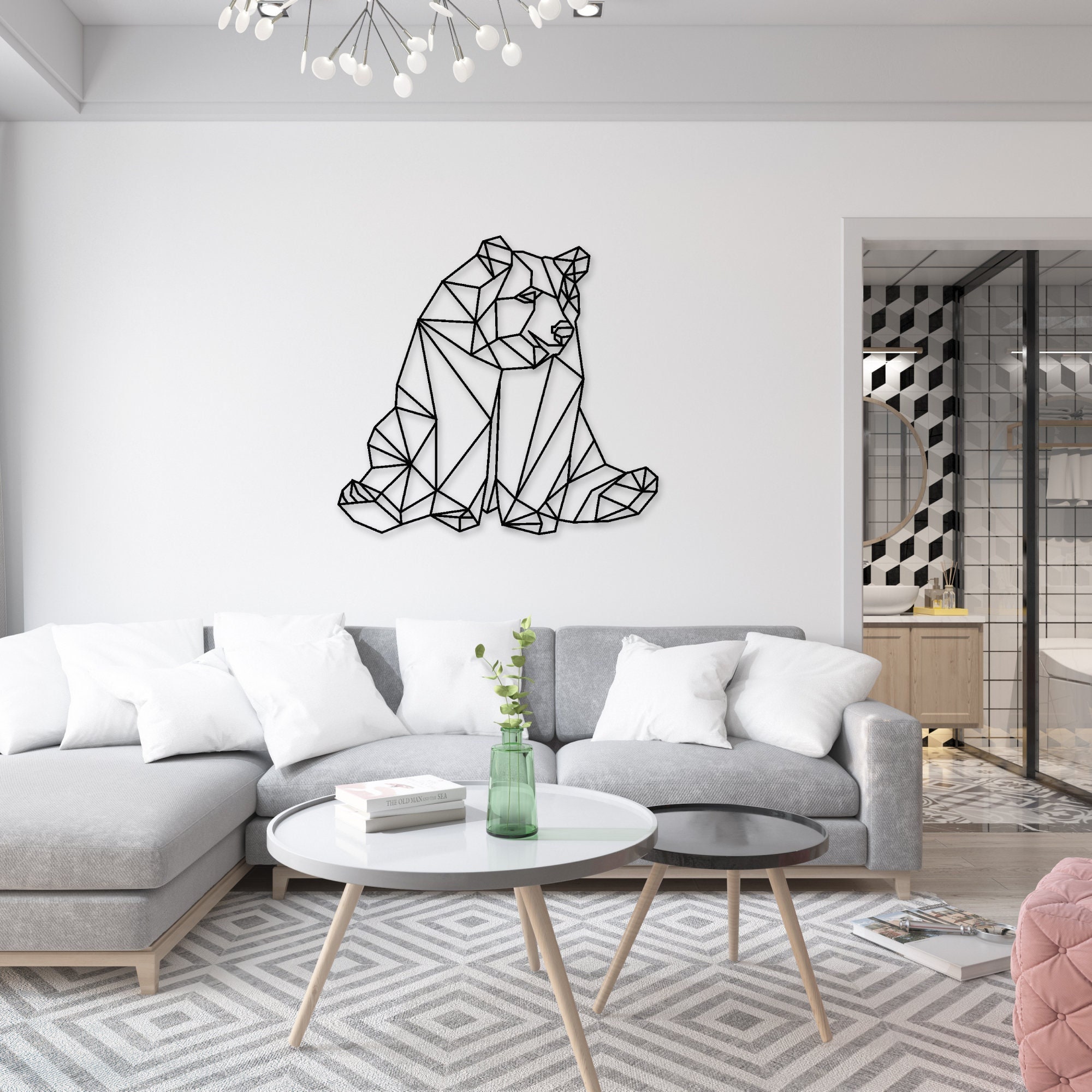 Metal Wall Art, Metal Bear Decor, Geometric Bear Wall Art, Home Office ...