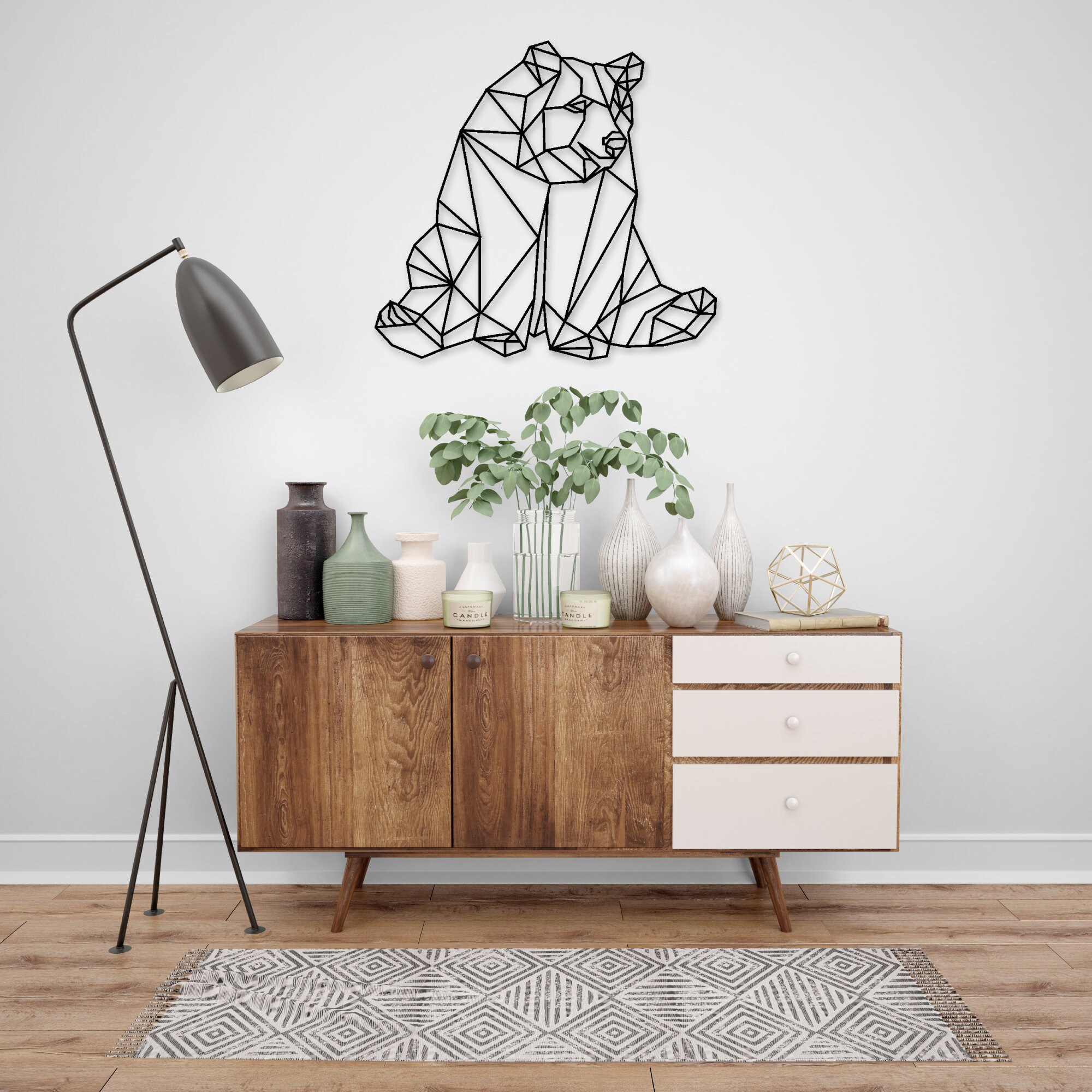 Metal Wall Art, Metal Bear Decor, Geometric Bear Wall Art, Home Office ...