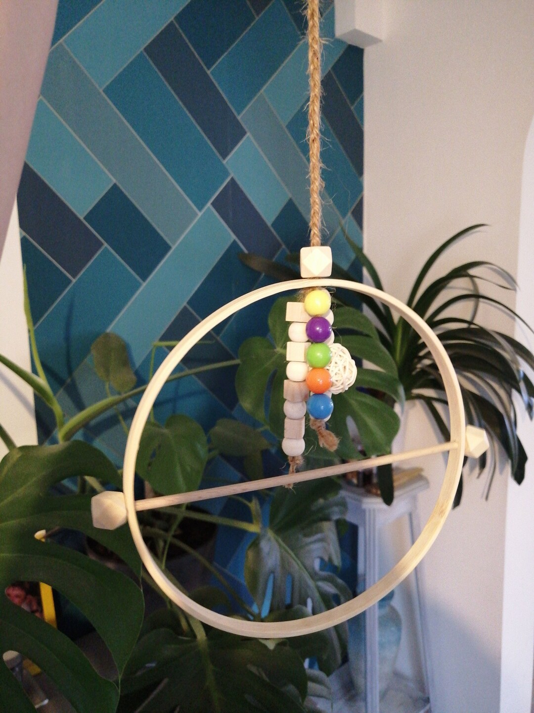 Large Bamboo Perch Swing Cage Activity Aviary Game for Parakeets or ...