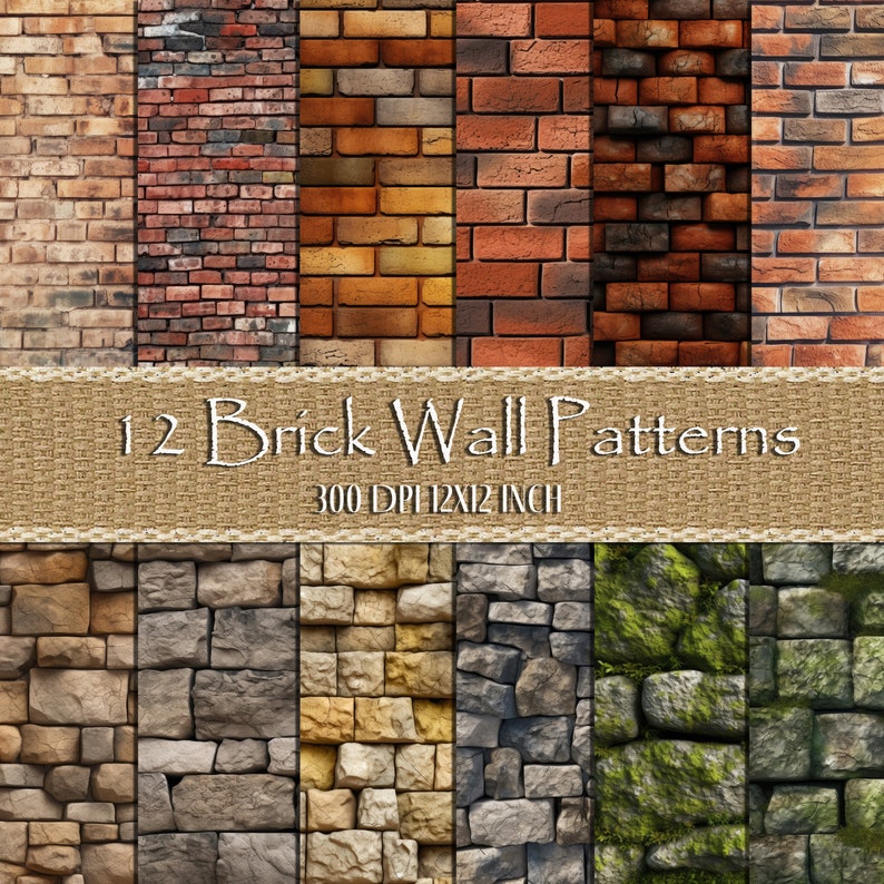 12 Brick Texture Digital Scrapbook Papers Digital Backdrops, Brick Wall ...